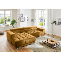 Ecksofa DIE PLANBAR "MP-IN15053 L-Form extra breiter Schenkel", gelb (curry), B:329cm H:73cm T:190cm, 100% Polyester, Sofas, Ecksofa, mit Kopfteilverstellung, wahlweise mit manueller Vorziehbank