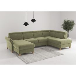 Wohnlandschaft Home Affaire "Glendale, U-Form", hellgr&uuml;n, B:321cm H:84cm T:193cm, 100% Polyester, Sofas, Wohnlandschaft, inkl. Kopfteilverstellung, wahlweise mit Vorziehsitz und Bettkasten