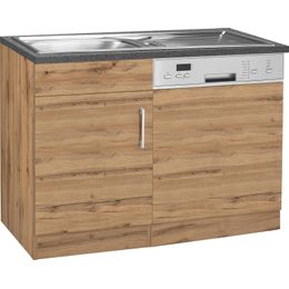 Sp&uuml;lenschrank KOCHSTATION "KS-Colmar", braun (wotaneiche), B:110cm H:85cm T:60cm, Holzwerkstoff, Schr&auml;nke, Sp&uuml;lenschrank, 110 cm, Front und Sockelblende f&uuml;r teilintegrierten Geschirrsp&uuml;ler