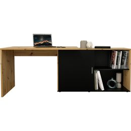 Eckschreibtisch FMD "Valley", schwarz (artisan, oak, schwarz, artisan, oak, schwarz, artisan, oak, schwarz), B:118cm H:75cm T:60,5cm, Tische, Eckschreibtisch, Breite 118 cm