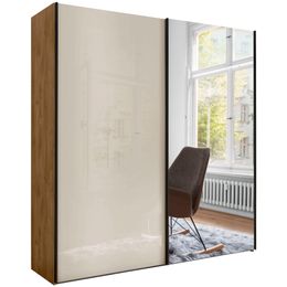 Schwebet&uuml;renschrank Wiemann "Monaco", wei&szlig; (bianco, eiche, nachbildung, glas champagner, kristallspiegel), B:197,3cm H:236cm T:67cm, Floatglas, Holzwerkstoff, Schr&auml;nke, Schwebet&uuml;renschrank, mit Glasfront sowie hochwertigen Beschl&auml;gen