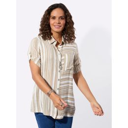 Longbluse Casual Looks, Damen, Gr. 46, sesam, ecru, bedruckt, 100% Viskose, Blusen Longbluse