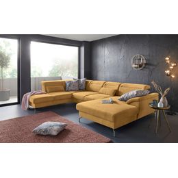 Sit & More Wohnlandschaft SIT & MORE "Percy U-Form", gelb (mustard), B:343cm H:80cm T:235cm, Sofas, Wohnlandschaft, 15 cm Fu&szlig;h&ouml;he, Sitztiefenverstellung, wahlweise in 2 Fu&szlig;farben