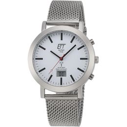 Funkuhr ETT "Station Watch", silber (silberfarben, wei&szlig;), Armbanduhren, Herren, Funkuhr, Armbanduhr, Herrenuhr, Datum, Solar, Edelstahlarmband
