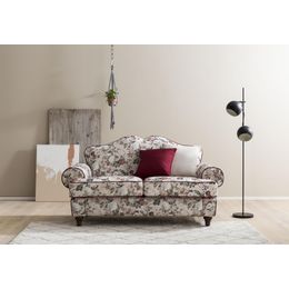 2-Sitzer Home Affaire "LUCIENNE", bunt (amber paradise), B:170cm H:96cm T:90cm, 100% PES, Sofas, 2-Sitzer, mit 2 Zierkissen, mit gedrechselten F&uuml;&szlig;en aus Holz