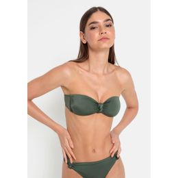Bandeau-Bikini-Top LSCN BY LASCANA "Nele", Damen, Gr. 34, Cup A/B, gr&uuml;n (oliv), Polyamid, leicht gl&auml;nzend, unifarben, Bikini-Oberteile Bandeau-Bikini-Top, mit gl&auml;nzender Beschichtung