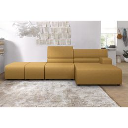 Ecksofa Egoitaliano "Babouche, Designsofa mit au&szlig;ergew&ouml;hnlichem Sitzkomfort zum Wohlf&uuml;hlen", gelb, B:384cm H:80cm T:98cm, Luxus-Micofaser Lederoptik (100% Polyester) ist ein neues technisches Gewebe mit einem visuellen und taktilen Aspekt, der dem Nubuk sehr nahe kommt, mit innovativen Eigenschaften. Seine au&szlig;erordentliche Weichheit kommt von einem exklusiven Produktionsprozess, der Unreinheiten u