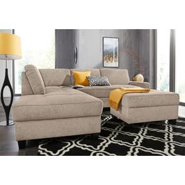 Ecksofa DOMO collection "Florentina zeitlos und elegant, Sitzn&auml;hte als Designelement, L-Form", beige, B:243cm H:84cm T:209cm, Struktur fein (100% Polyester);Luxus-Microfaser (100% Polyester);Luxus-Microfaser in Chenille-Optik (100% Polyester);Microvelour (100% Polyester);Webstoff (100% Polyester), Sofas, Ecksofa, wahlweise mit Bettfunktion, mit Kontrastnaht, Komfortsitzh&ouml;he 47cm