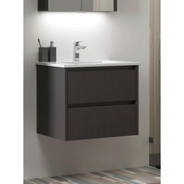 Waschtisch Welltime "Urban", grau (grau matt, grau), B:61,5cm H:50cm T:46,5cm, Holzwerkstoff, Keramik, Kunststoff, MDF, Waschtische, Waschtisch, mit Keramik Waschbecken, 2 Schubladen mit Softclose, Breite 60 cm