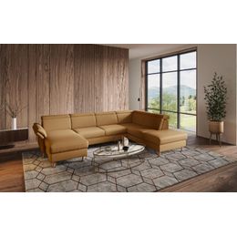 Wohnlandschaft Home Affaire "Calypso U-Form", gelb (dijon), B:334cm H:85cm T:227cm, 100%Polyester, Sofas, Wohnlandschaft, wahlweise mit motorischer Relaxfunktion