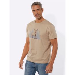 T-Shirt CLASSIC "Shirt", Herren, Gr. 56/58, beige, 100% Baumwolle, gemustert, unifarben, Rundhals, Shirts T-Shirt