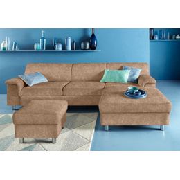 Ecksofa DOMO collection "Jamie, modern und elegant, Fu&szlig;h&ouml;he 9cm, L-Form", braun (caf&eacute;), B:251cm H:72cm T:80cm, Sofas, Ecksofa, wahlweise mit Bettfunktion