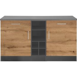 Unterschrank KOCHSTATION "KS-Colmar", grau (wotaneiche, grafitgrau), B:150cm H:85cm T:60cm, Holzwerkstoff, Schr&auml;nke, Unterschrank, 150 cm breit, 2 Schubk&auml;sten, 2 T&uuml;ren, 6 F&auml;cher, f&uuml;r viel Stauraum
