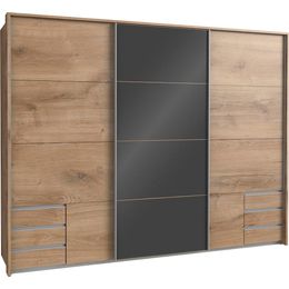 Schwebet&uuml;renschrank wimex "Valencia", grau (plankeneiche nachbildung, glas grau), B:270cm H:210cm T:65cm, Holzwerkstoff, Sicherheitsglas, Schr&auml;nke, Schwebet&uuml;renschrank, mit Glaselementen und Schubk&auml;sten