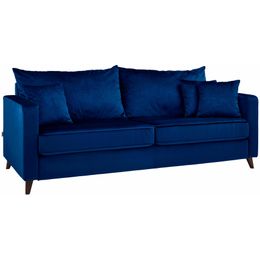 3-Sitzer Home Affaire "Renesse", blau, B:203cm H:90cm T:90cm, Samtvelours 100% Polyester;Luxus-Microfaser ALTARA NUBUCK (100% Polyester), Sofas, 3-Sitzer, lose Kissen, Keder an Sitzkissen