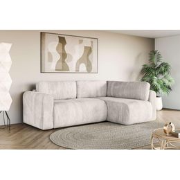 Ecksofa OTTO HOME "Zacharia wahlweise Schlafsofa mit Bettkasten, B/T/H 250/166/86 cm", beige (creme), B:250cm H:86cm T:166cm, 100% Polyester, Sofas, Ecksofa, L-Form mit Wellenunterfederung, Ottomane rechts oder links bestellbar