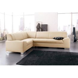 Ecksofa DOMO collection "Alisson, zeitlose Optik, flache Armlehnen, L-Form", beige (creme), B:249cm H:75cm T:181cm, Microfaser aus 100% Polyester;Softlux, das pflegeleichte Kunstleder aus 80% PVC, 18% Polyester und 2% Polyurethan;Strukturstoff aus 90% Polyester und 10% Polyacryl, Sofas, Ecksofa, fester Sitzkomfort, wahlweise mit Bettfunktion