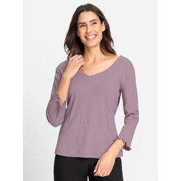 V-Shirt Inspirationen "V-Shirt", Damen, Gr. 48, lila (mauve), 95% Baumwolle, 5% Elasthan, unifarben, V-Ausschnitt, Shirts V-Shirt