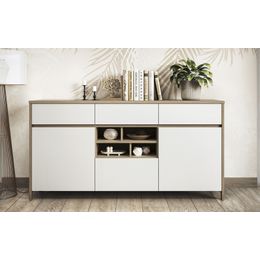 Sideboard Home Affaire "Stranda, moderner Schrank, Kommode im Scandi-Style, 165 cm breit", wei&szlig; (wei&szlig; skandi), B:164cm H:85cm T:39cm, FSC-zertifizierter Holzwerkstoff, Sideboards, Sideboard, elegante Rahmenoptik, ausreichend Stauraum, vielseitig einsetzbar