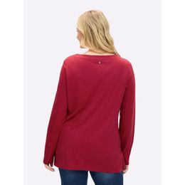 Langarmshirt sheego "Langarm-Shirt", Damen, Gr. 44/46, rot (kirsche, silberfarben, bedruckt), 50% Baumwolle, 50% Modal, bedruckt, gemustert, mehrfarbig, U-Boot-Ausschnitt, Shirts Langarmshirt