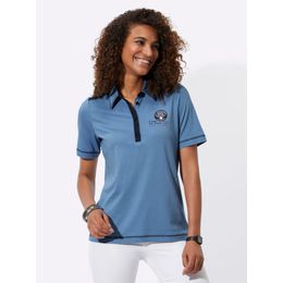 Poloshirt Casual Looks "Shirt", Damen, Gr. 42, blau (mittelblau), 50% Baumwolle, 50% Modal, bedruckt, gemustert, unifarben, Shirts Poloshirt