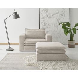 Sitzgruppe Home Affaire "PIAGGE", beige (hellbeige), B:125cm H:83cm T:210cm, Sitzm&ouml;bel-Sets, Sitzgruppe, Hochwertiger Cord, Loveseat und Loveseat-Hocker im Set