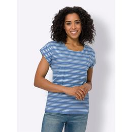 Rundhalsshirt Classic Basics "Shirt", Damen, Gr. 56, blau (mittelblau, ecru, geringelt), 100% Baumwolle, gemustert, gestreift, mehrfarbig, Rundhals, Shirts Rundhalsshirt