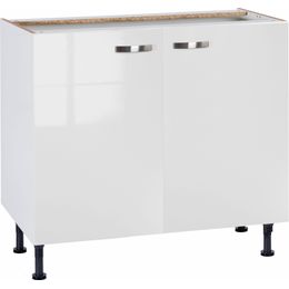 Unterschrank KOCHSTATION "KS-Cara", wei&szlig; (wei&szlig; glanz, wei&szlig;), B:90cm H:87cm T:58,4cm, Schr&auml;nke, Unterschrank, Breite 90 cm