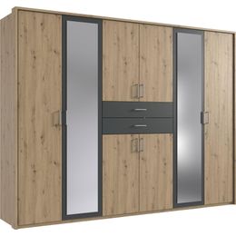 Kleiderschrank wimex "Diver Dreht&uuml;renschrank mit Spiegel, 180, 225 o. 270cm breit", grau (artisan eiche, graphit, griffe alu), B:270cm H:207cm T:58cm, Schr&auml;nke, Kleiderschrank, Bestseller Schlafzimmerschrank wahlweise 3 Innenausstattungen