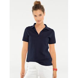 Poloshirt Heine "Poloshirt", Damen, Gr. 42, blau (marine), 95% Baumwolle, 5% Elasthan, unifarben, Shirts Poloshirt