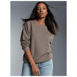 Sweatshirt TRIGEMA "TRIGEMA Sweatshirt in Waffeloptik", Damen, Gr. L, taupe, Piqu&eacute;, 100% Baumwolle, Rundhals, Sweatshirts Sweatshirt