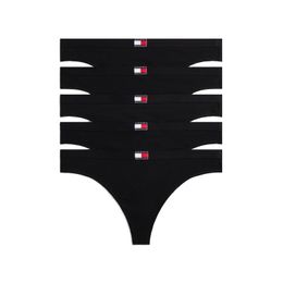 Tanga "5 PACK FLAG THONG", Damen, Gr. L (40), 5 Stk., schwarz (schwarz, schwarz, schwarz, schwarz, schwarz), Jersey, Obermaterial: 95% Baumwolle, 5% Elasthan, Tommy Hilfiger Underwear, k&ouml;rpernah, Unterhosen Tanga, mit Logo