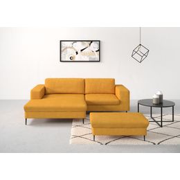 Ecksofa DOMO collection "Modica kompakt und elegant, Breite 244, L-Form", gelb (curcuma), B:244cm H:83cm T:173cm, Sofas, Ecksofa, moderne Optik mit extrabreiter Recamiere, auch in Cord