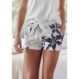 Schlafshorts Lascana, Damen, Gr. 32/34, N-Gr, beige (ecru, allover, gebl&uuml;mt), Single Jersey, Obermaterial: 50% Baumwolle, 50% Viskose, gebl&uuml;mt, bequem kurz, Hosen Schlafshorts, mit floralem Druck