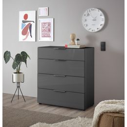HBZ-MEBLE Kommode HBZ "Santorin Mehrzweckschrank mit Schubk&auml;sten, BxHxT 90x99x40 cm", grau (anthrazit), B:90cm H:99cm T:40cm, Holzwerkstoff, Sideboards, Kommode, Mit 4 Schubk&auml;sten mit Softclose, Glasfront und Glasoberboden