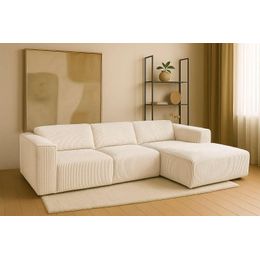 Ecksofa Home Affaire "Noord mit Kedernaht, Breite 281 cm, L-Form", beige (cream), B:281cm H:71cm T:161cm, 92% PES, 8% NY, Sofas, Ecksofa, Cord, Struktur, Webstoff, mit Wellenunterfederung, Massivholzrahmen