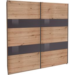 Schwebet&uuml;renschrank wimex "Altona", grau (artisan eiche, grauglas), B:225cm H:236cm T:65cm, Holzwerkstoff, Schr&auml;nke, Schwebet&uuml;renschrank, mit Glaselementen und zus&auml;tzlichen Einlegeb&ouml;den
