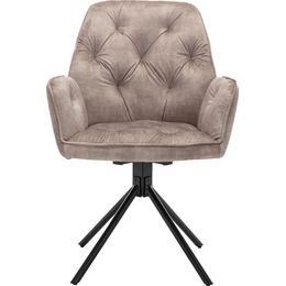 Esszimmerstuhl ByLiving "Sarina", beige (beige, schwarz), B:64cm H:89cm T:63cm, Metall, St&uuml;hle, Esszimmerstuhl, 2er-Set, hochwertiger Vintage-Samt Bezug mit Steppung, 360Grad drehbar