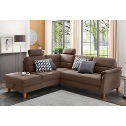 Ecksofa Home Affaire "Palmera L-Form, B: 236 cm", braun, B:236cm H:89cm T:212cm, 100% Polyester;Struktur (100% Polyester);Luxus-Microfaser in Lederoptik (100% Polyester), Sofas, Ecksofa, optional Bettfunktion & Bettkasten, Federkern
