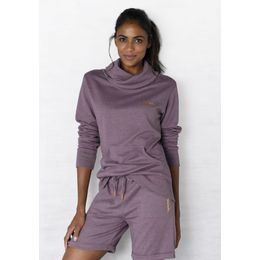 Longsweatshirt BENCH. LOUNGEWEAR, Damen, Gr. 36/38, lila (mauve, meliert), Sweatware, Obermaterial: 60% Baumwolle, 40% Polyester, meliert, unifarben, Basic, Basic h&uuml;ftbedeckend, ohne Ausschnitt, breiter Bund, Sweatshirts Longsweatshirt, mit Stehkragen in Layeroptik und K&auml;ngurutasche, Loungewear, Topseller