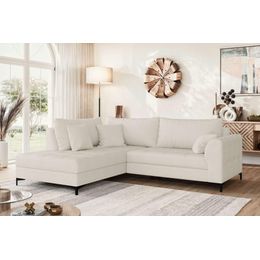 Ecksofa OTTO HOME "LEEVKE Design-Sofa mit Ottomane rechts/links bestellbar, Breite 232 cm", beige, B:232cm H:80cm T:190cm, 100% Polyester, Sofas, Ecksofa, in vielen modernen Farben erh&auml;ltlich, belastbar bis 480 kg
