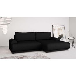 Ecksofa Home Affaire "Marsby, mit Bettfunktion und Bettkasten, Ma&szlig;e: B/H/T 242/65/145 cm", schwarz, B:242,2cm H:65cm T:145,5cm, 100% Polyester, Sofas, Ecksofa, L-Form mit Wellenunterfederung, Recamiere links oder rechts bestellbar