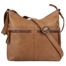 Umh&auml;ngetasche Sansibar, Damen, Gr. B/H/T: 27cm x 26cm x 7cm onesize, braun (cognac), Leder, leicht gl&auml;nzend, unifarben, Taschen Umh&auml;ngetasche, echt Leder