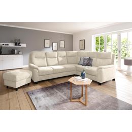Ecksofa Home Affaire "Boccaccio L-Form", beige (creme), B:265cm H:104cm T:215cm, Struktur weich (90% Polyester / 10% Polyamid);Luxus-Microfaser (100% Polyester);Luxus-Microfaser Vintageoptik(100% Polyester), Sofas, Ecksofa, mit Federkern, incl. Kopfteilverstellung, wahlweise Bettfunktion