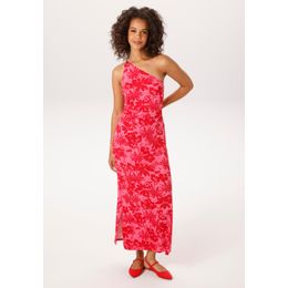 Sommerkleid Aniston CASUAL, Damen, Gr. 36, N-Gr, rot (pink, rot), Single Jersey, Obermaterial: 95% Viskose, 5% Elasthan, bedruckt, gebl&uuml;mt, figurbetont kn&ouml;chelfrei, Kleider Sommerkleid, in modischer One-Shoulder-Form - NEUE KOLLEKTION