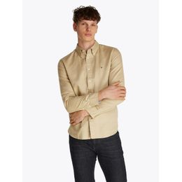 Langarmhemd Tommy Hilfiger "LINEN BLEND SOLID Regular Fit SHIRT", Herren, Gr. XL, N-Gr, gr&uuml;n (sandalwood), Web, Obermaterial: 52% Baumwolle, 48% Leinen, unifarben, regular fit h&uuml;ftlang, Rundhals, mit Knopf,&Auml;rmel mit &Auml;rmelschlitz 1-Knopf-Manschette, Hemden Langarmhemd, mit Button-down-Kragen