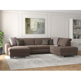 Sit & More Wohnlandschaft SIT & MORE "Dundee U-Form", grau (taupe), B:338cm H:86cm T:219cm, Sofas, Wohnlandschaft, mit Federkern und Edelstahlf&uuml;&szlig;en, wahlweise mit Kopfteilverstellung