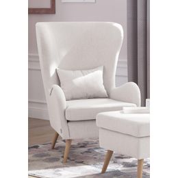 Sessel Home Affaire "Salla auch in Fellimitat und Feincord, viele Bezugsarten, Ohrensessel", beige (creme), B:78cm H:118cm T:94cm, Struktur fein (100% Polyester), Sessel, Sessel, wahlweise mit oder ohne Hocker; gro&szlig;er Sessel: Ma&szlig;e B/T/H: 78/94/118cm