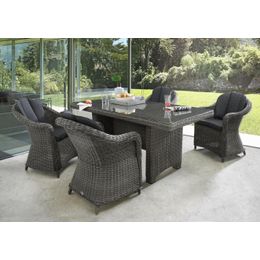 Garten-Essgruppe Destiny "MALAGA LUNA", grau (vintage grau), Polyester, Sitzm&ouml;bel-Sets, Garten-Essgruppe, Polyrattan, 4 Sessel + Tisch 200x100x75cm, inkl. Auflagen