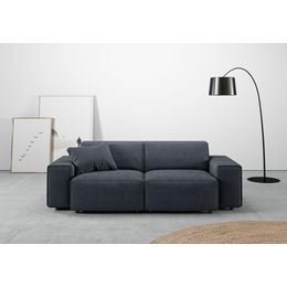 2,5-Sitzer Home Affaire "Glimminge auch in Breitcord, Feincord + Easy care-Bezug", blau (dunkelblau), B:214cm H:71cm T:101cm, 100% Polyester, Sofas, 2 5-Sitzer, besondere Kedern&auml;hte, Zierkissen